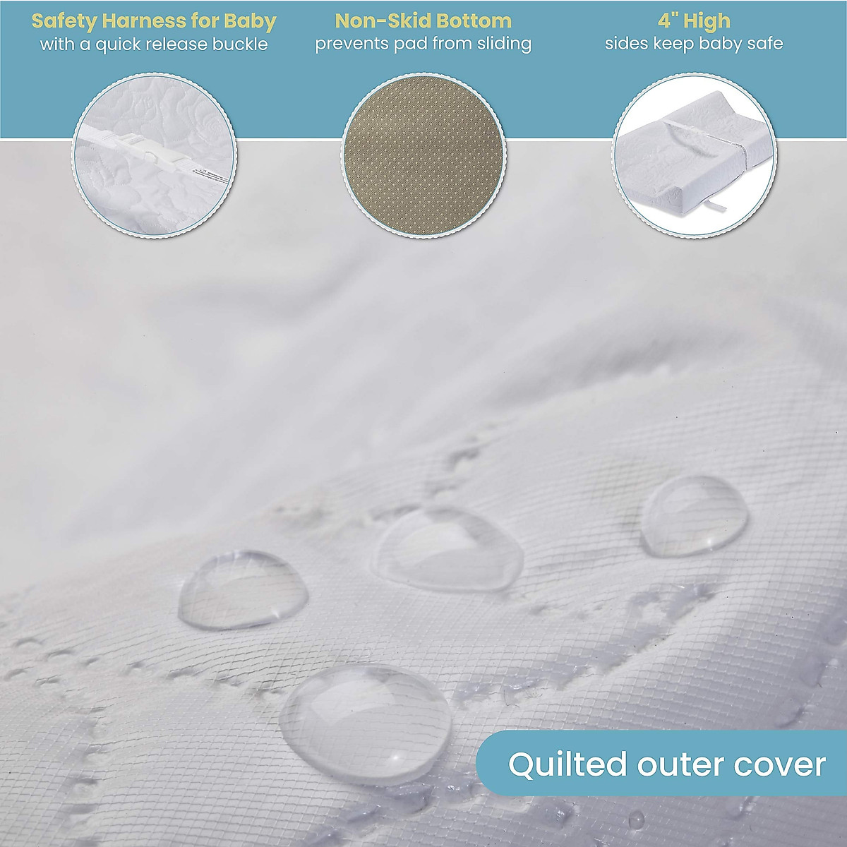 LA Baby Contoured Waterproof Diaper Changing Pad, 32" with Easy to Clean Quilted Cover - Made in USA. Non-Skid Bottom, Safety Strap, Fits All Standard Changing Tables/Dresser Tops