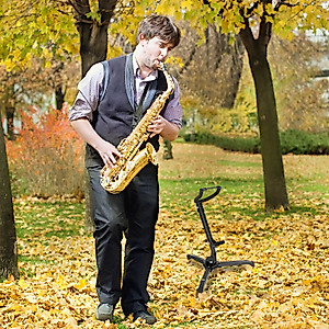 EASTROCK Alto&Tenor Saxophone Stand Folding Saxophone Stand Saxophone Holder Rack with 2 Detachable Flute/Clarinet Holders Carrying Bag