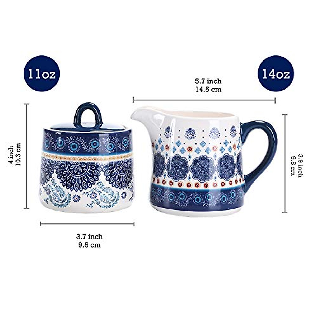 Bico Blue Talavera Ceramic Sugar and Cream Set, Dishwasher Safe