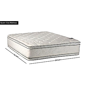 Mattress Solution Medium Plush Double Sided Pillowtop Innerspring Fully Assembled Mattress and 4" Low Profile Wood Box Spring/Foundation Set, Queen, White LT Brown