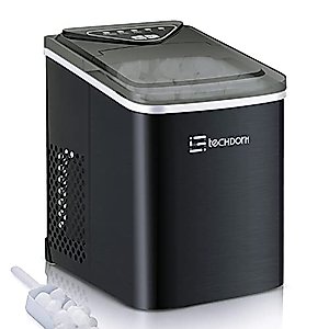 Techdorm Ice Maker Machine for Countertop, 9 Bullet Ice Cubes Ready in 6-8 Minutes, 26Lbs/24H Portable Ice Makers, 2 Types of Ice Size with Ice Scoop and Basket for Home Bar Kitchen Office (A)