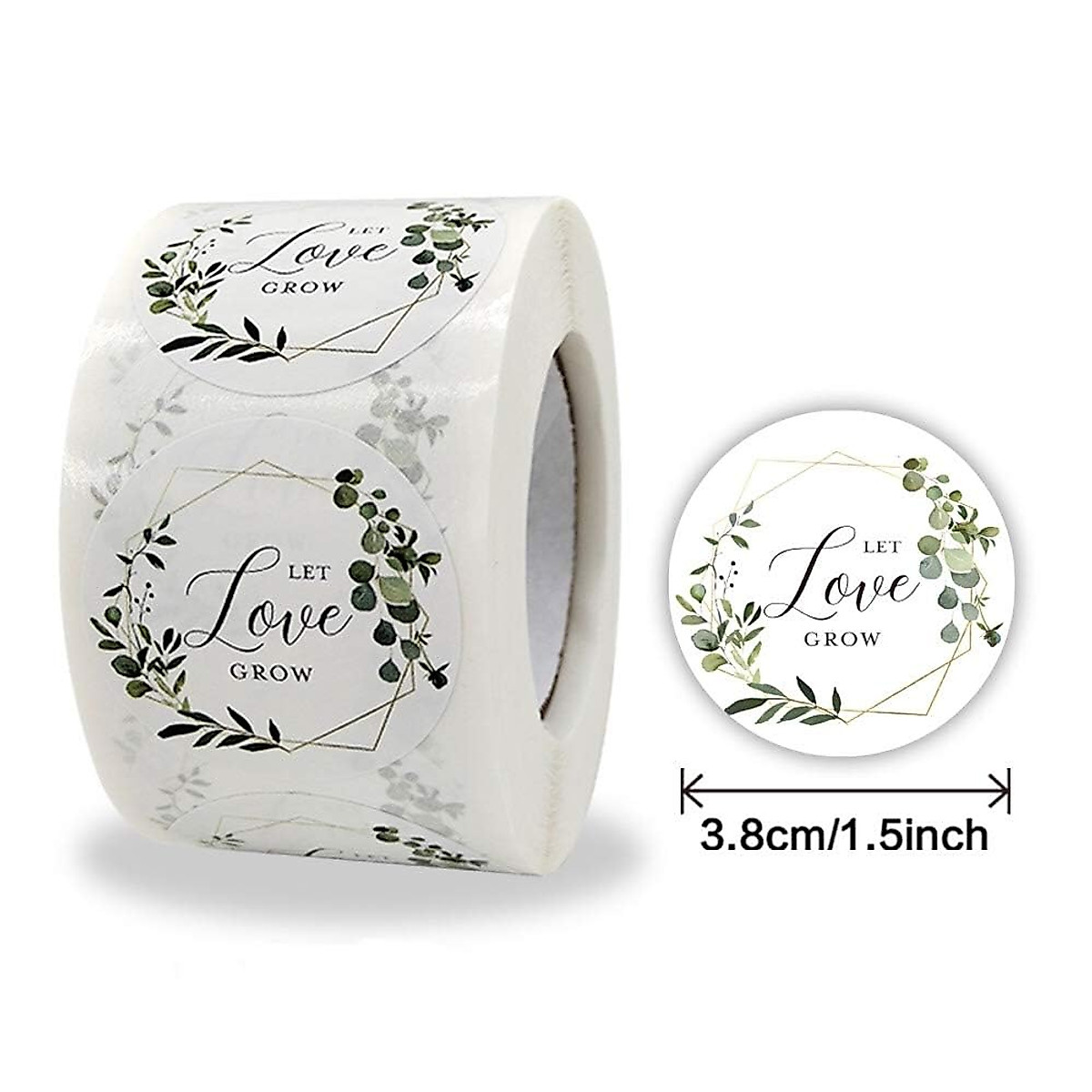 Let Love Grow Stickers 1.5'' Circle Labels 500 Per Pack New Roll Handicraft Decoration Thank You Sealing Sticker Gift Envelope Wedding Celebration Botanical Boutique Stickers
