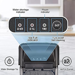 Ice Maker Countertop with Handle,9 Cubes Ready in 6 Mins,26Lbs/24H, Self-Cleaning Portable Ice Machine with Basket and Scoop, for Home/Kitchen/Camping/RV