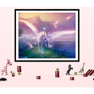 eGoodn White Horse 5D Diamond Painting Art Kit for Adults Full Drill Round 20x16 Inches / 50x40 cm, Myths and Legends Animals with Wings