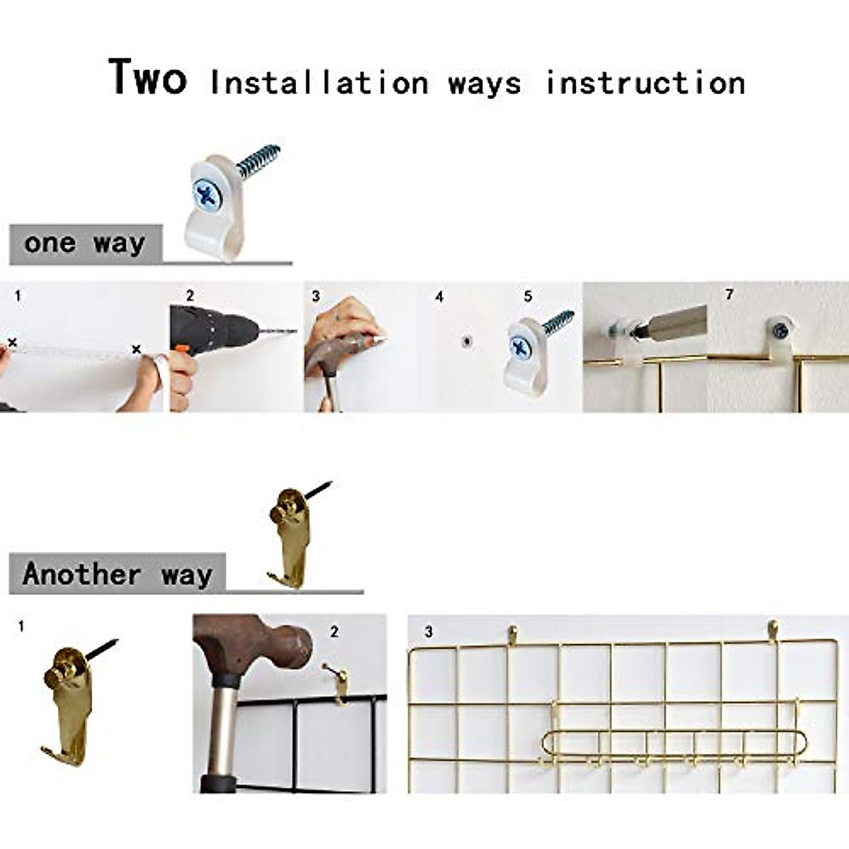 FRIADE Wall Grid Panel for Photo Display,Wall Storage Organizer ,5 Metal Clips & 3 S Hooks & 4 Nails & 4 Plastic Hanging Buckles and 4 Screws Offered,Size 17.5" x 11.8",2 Pack(Rose Gold)