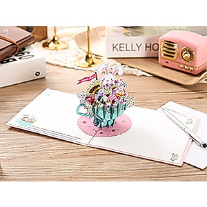 Liif Teacup Easter Bunny Gift 3D Greeting Pop Up Easter Card, Happy Easter Card For Kids, Grandson, Granddaughter, Children, Boy, Girl - Cute, Funny, Religious | With Envelop