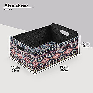 Kigai Aztec Storage Bins with Handles Felt Fabric Collapsible Storage Basket Organizer Drawers Storage Boxes for Shelf Closet Bedroom (14x5x10Inch)