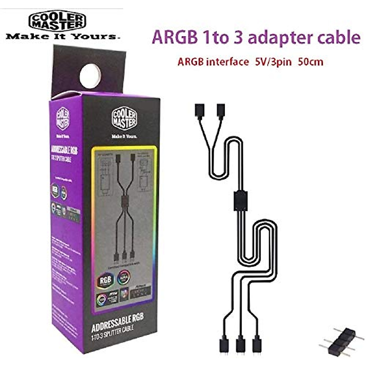 Addressable RGB 1-to-3 Splitter Cable 1-to-3 3PIN 5V RGB Fan Adapter Cable Compatible ARGB Extension Suitable for ASUS MSI Gigabyte ASRock motherboards