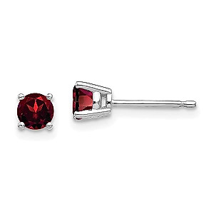 14K White Gold 4mm Red Garnet Studs Gemstone Earrings January Birthstone Jewelry