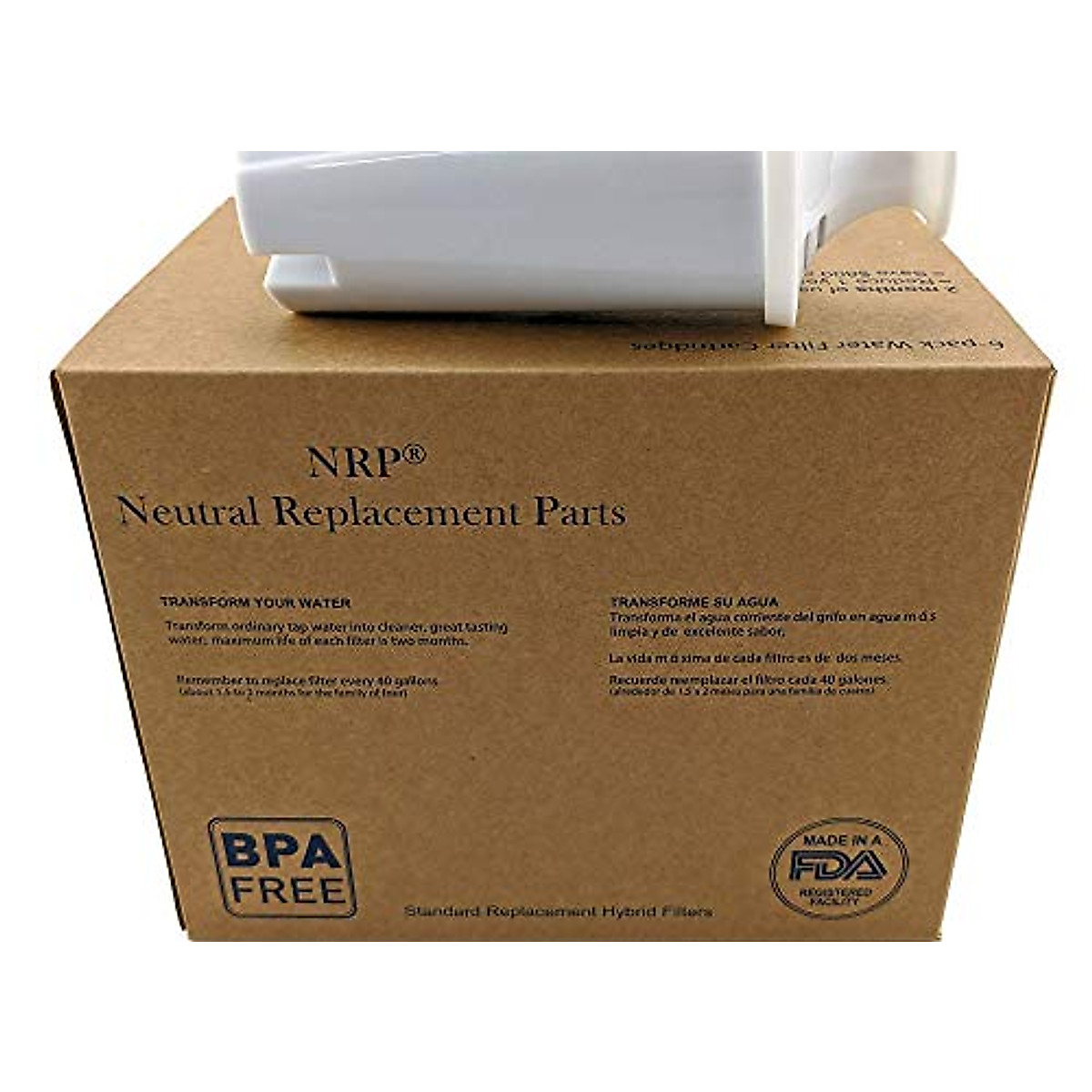 NRP 6-pack Water Jug Activated Charcoal Filter Replacement for BRITA Classic 35557, OB03, 107007 pitcher & dispenser | 40-gallons per filter