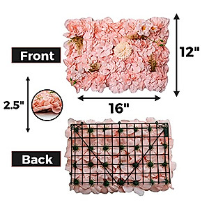 Imperial Pink Flower Wall Backdrop Panel - Pack of 6 - Artificial Flower Wall Decor, Pink Wall Decor, Wedding Party, Baby Shower Decorations | Handmade Floral Wall | Includes Zip Ties - 12x16