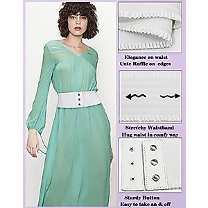 ALAIX Women's Wide Belt Stretchy Dress Belts Elastic Snap-Button Corset Belts for Women Waist Belt Waistband White(Fits 33~37 inches)