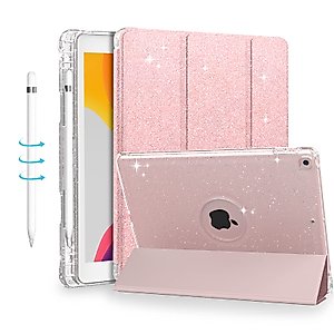 Sevrok Case for iPad 9th Generation/iPad 8th Generation/iPad 7th Generation (10.2 Inch, 2021/2020/2019 Model) - Slim Folio Smart Glitter Sparkly Shiny Clear Shockproof Protective Cover