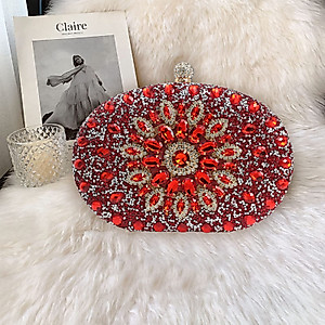 CORIOS Women Evening Bag Rhinestone Clutch Purse Sparkly Sequin Handbag Bridal Wedding Purse Crystal Clutch Bag Glitter Shoulder Bag Crossbody Bag for Wedding Banquet Cocktail Prom Party Red