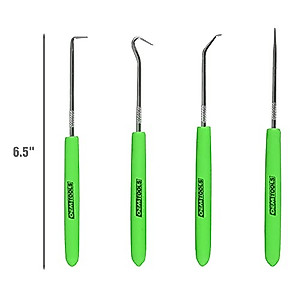 OEMTOOLS 26535 4 Piece Hook and Pick Set, Green Handled Pick Tool Set, Tool Hooks for Precision Projects, O Ring Pick Set, 4 Hook Tool Kit