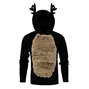 Thenlian Men Autumn Winter Xmas Hoody Reindeer Feather Hooded Christmas Fur 3D Blouse Top(M, Black)