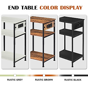 SEHERTIWY Nightstand with Charging Station, Living Room Side Table, 3-Tier End Tables with USB Ports and Power Outlets, Bed Side Table/Night Stand, Small End Table for Small Spaces(Black)