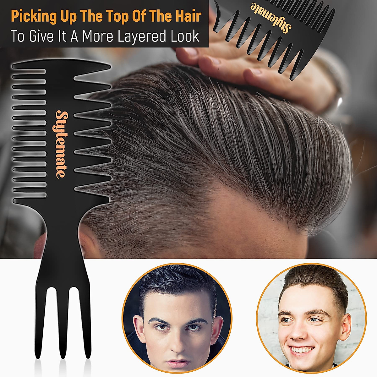Stylemate Men's Hair Styling Combs and Brush Set - Roller Brush for Adding Volume, Pompadour, Slicked-back, Fauxhawk, Undercut Styling Combs