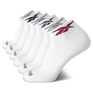 Reebok Men's Quarter Socks - 6 Pack Cushion Quarter Cut Ankle Socks for Men - Breathable Men's Athletic Socks (Size 6-12.5), Size 6-12.5, White Logo