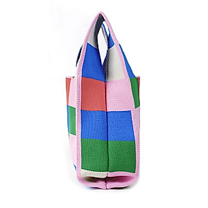 Colour Print Shoulder Bag for Women Fashion Tote Bag Small Hobo Handbag Purse Clucth Light Knit Top Handle Bag