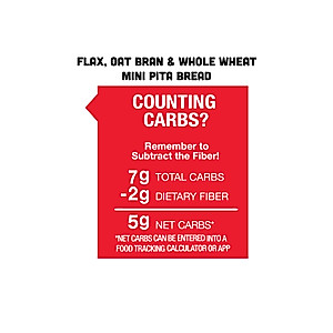 Joseph's Low Carb MINI Pita Bread 3-Pack, Flax, Oat Bran and Whole Wheat, 5g Carbs Per Serving, Fresh Baked (8 Per Pack, 24 MINI Pita Breads Total)