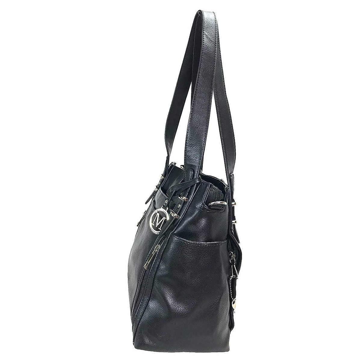 Zzfab Multi Pockets Double Handles Faux Leather Concealed Carry Purse with Hidden Locking Zipper Turquoise