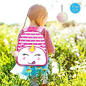 ZLYERT 3PCS Toddler Backpack for Girls, 12" Unicorn Preschool Bookbag with Lunch Box, Cute Animal Kids Kindergarten Schoolbag - Pink