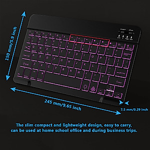Backlit Bluetooth Keyboard Small Portable External Wireless Keyboard Cordless Rechargeable Illuminated for Android Tablet Cell Phone Smartphone iPad Pro Air Mini iPhone Windows Surface (Black)