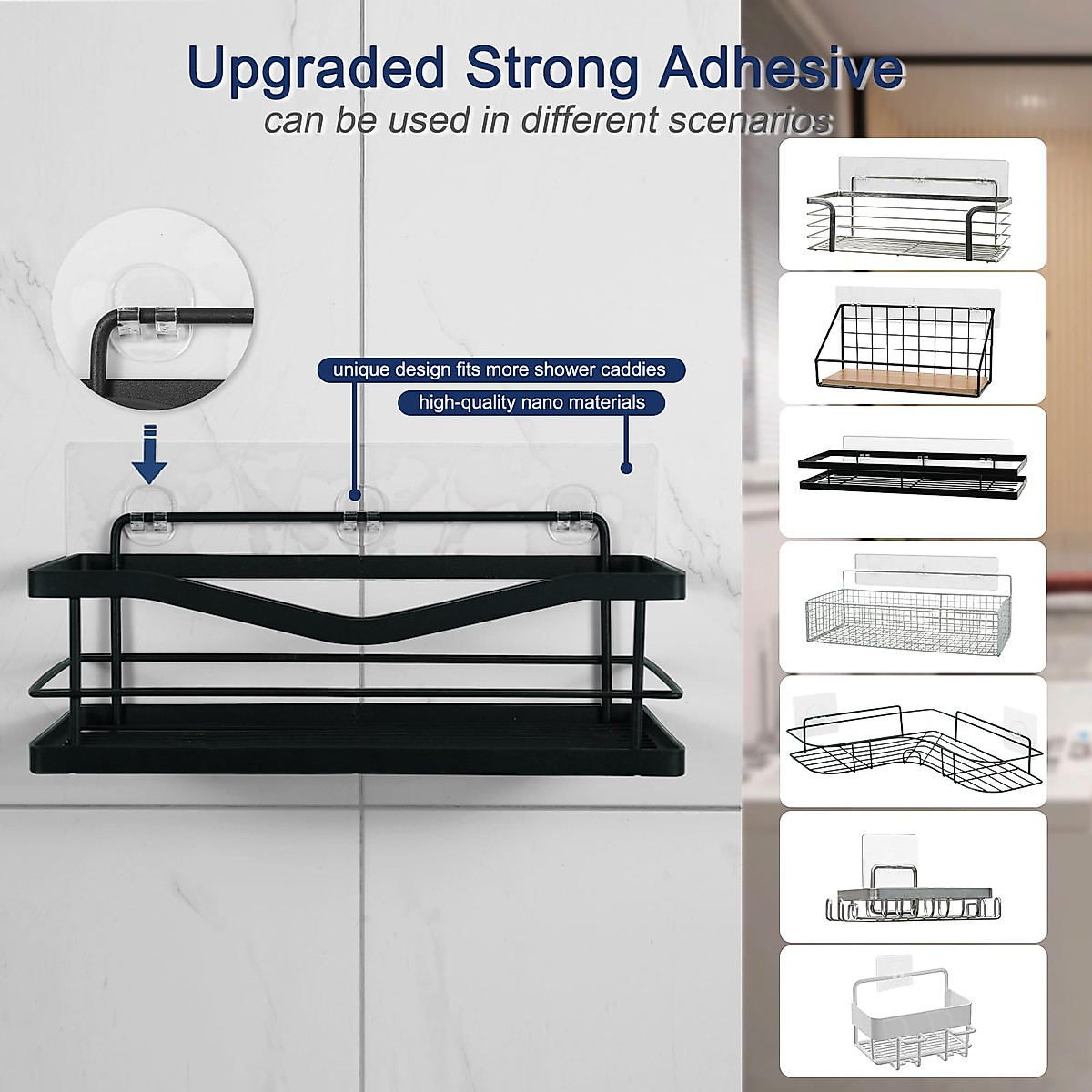 ORD OF SP Shower Caddy Adhesive Replacement, 4 Pack Strong Adhesive Shower Hooks, Water-proof Shower Adhesive Strips, No Drilling for Corner Shelf Basket, Bathroom Storage Shelves and Kitchen Racks