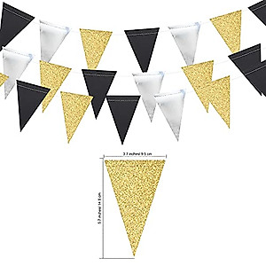 Triangle Flag Bunting Banner, MerryNine 3 Pack 30 Feet Vintage Style Pennant Banner for Wedding, Baby Shower, Event & Party Supplies 78pcs Flags (Triangle Flag - Black Silver Gold Glitter)