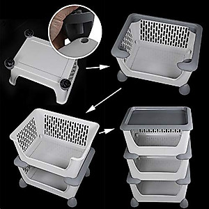 Hommp Gray Plastic Stacking Storage Organizer Basket with Wheels, Multi-function Stackable 3-Tier Storage Basket