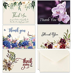 Floral Funeral Sympathy Bereavement Thank You Cards With Envelopes - Message Inside (25, Variety)