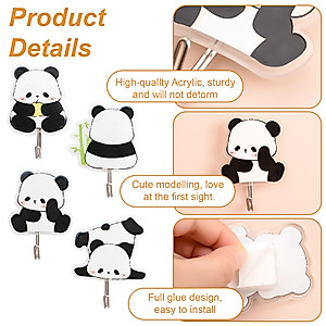 MOROBOR Panda Self Adhesive Hook, 4pcs No Punch Hook Decorative Wall Mounted Hooks Home Office Nursery Room Decoration for Hanging Key, Towel, Hat