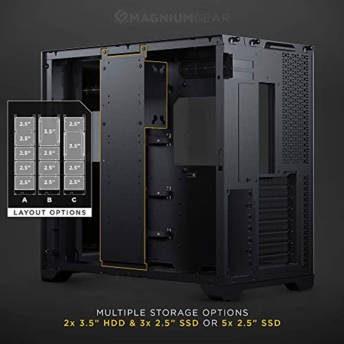 MagniumGear (MG-NE620QI_DBK02) NEO Qube 2 IM, Dual Chamber ATX Mid-Tower, Digital-RGB Infinity Mirror Front Panel, Front I/O USB Type C, Tempered Glass Panels, Black