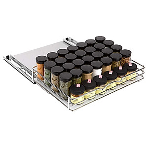 Pull Out Cabinet Organizer for Spices, Cans - Heavy Duty with Lifetime Limited Warranty- Pull Out Spice Rack- Cabinet Pull Out Shelf for Cans,Dishes, Etc, 14-3/8"Wx 10-1/2"D x 2-3/4” H, Chrome
