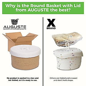Auguste Round Basket with Lid - Set of 3 Storage Baskets with Lid - Decorative Storage Basket With Lid, Woven Basket with Lid, Cute Cotton Rope Basket, Multi-Purpose Cotton Rope Storage Basket