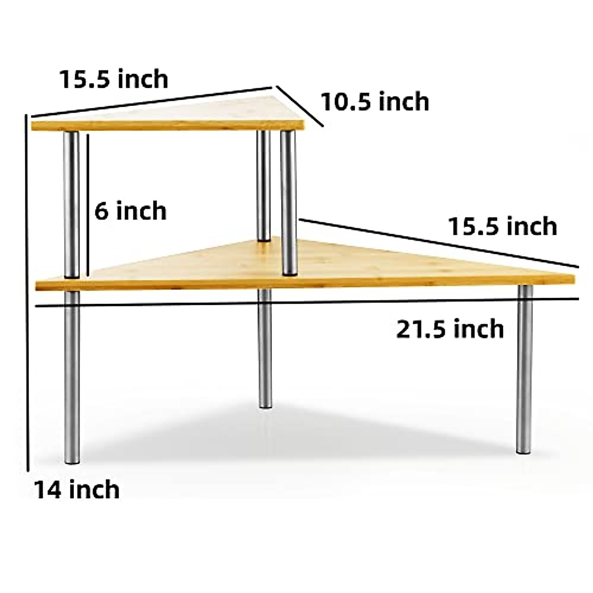 Cook N Home 02649 Corner Storage Shelf Organizer, Triangle, 2 Tier, Bamboo