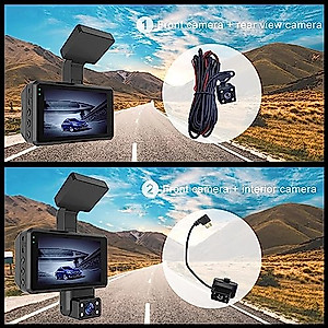 Dash Cam for Cars, 1080P Full HD Dash Camera, 3.0 Inch IPS Screen Dashboard Dashcam, Car Driving Recorder with 170° Wide Angle, Night Vision, G-Sensor, Loop Recording, Parking Monitor (Front+Inside)