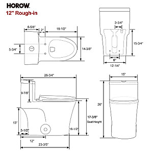 HOROW T0338WG One Piece Toilet with Gold Button, Elongated Toilet with Comfort Seat Height, ADA Chair Height 17.3", Dual Flush 0.8/1.28 GPF & MAP 1000g, Standard White Toilet Bowl, Gold Tank Button