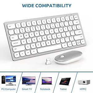 Wireless Keyboard and Mouse, WisFox 2.4GHz Compact Keyboard Mouse Combo, Small Quiet USB Laptop Keyboard Portable Mini Wireless Keyboard for Computer Window PC Notebook (Silver White)