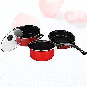 DOITOOL 3pcs Kitchen Nonstick Cookware Sets Pots and Pans Cooking Set with Saucepans Frying Pans Oven Pot with Lids for Soup Pasta Stockpot