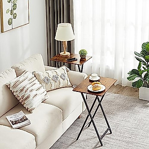 VECELO TV Tray for Eating Set of 2, Portable Dinner/Snack Table with Cup Holder for Couch, Living Room and Small Space, Brown