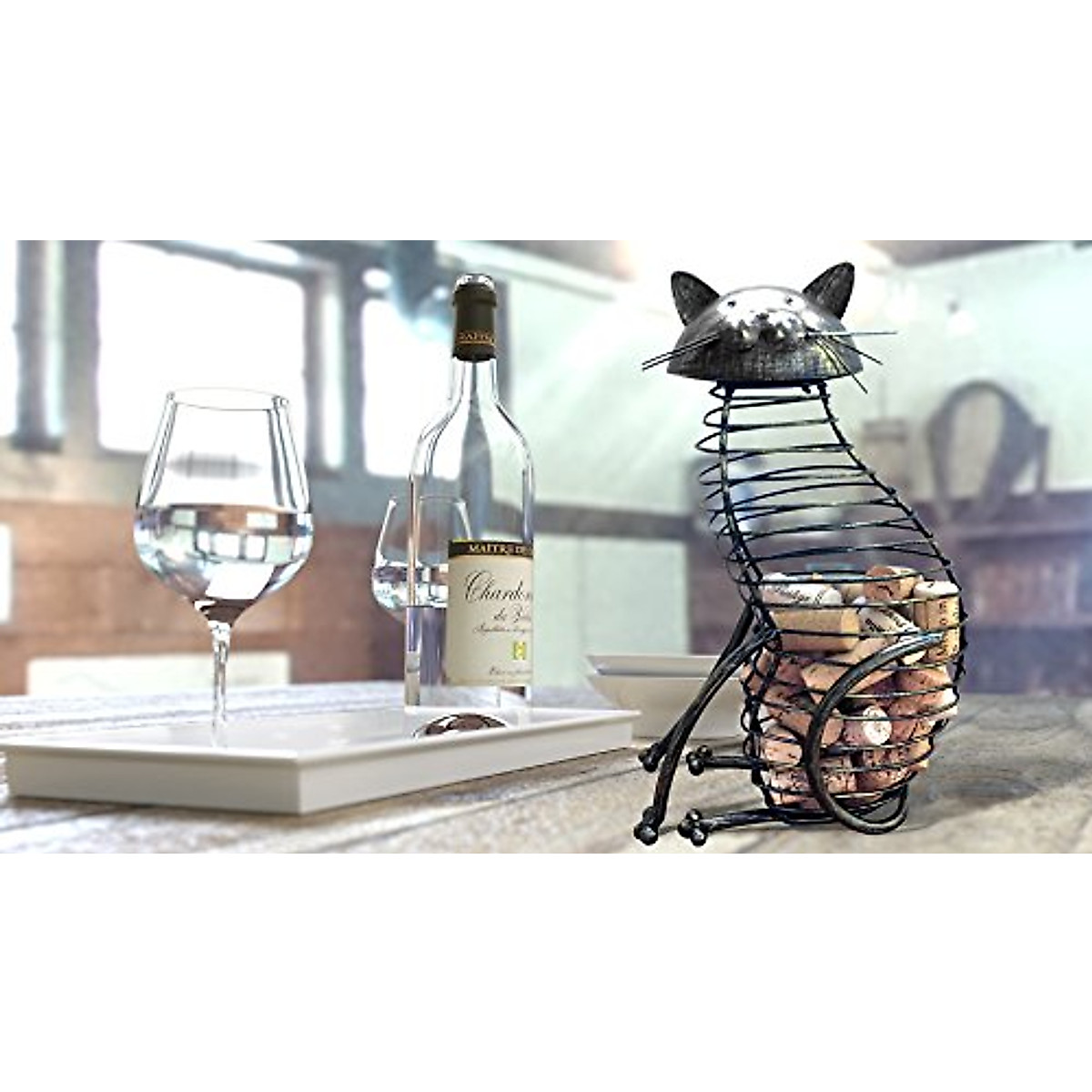 Wine Cork Holder - A Decorative Wine Cork Holder Wine Barrel in The Shape of a Elegant Metal Cat - for cat and Wine Lovers! Great for Wine Corks