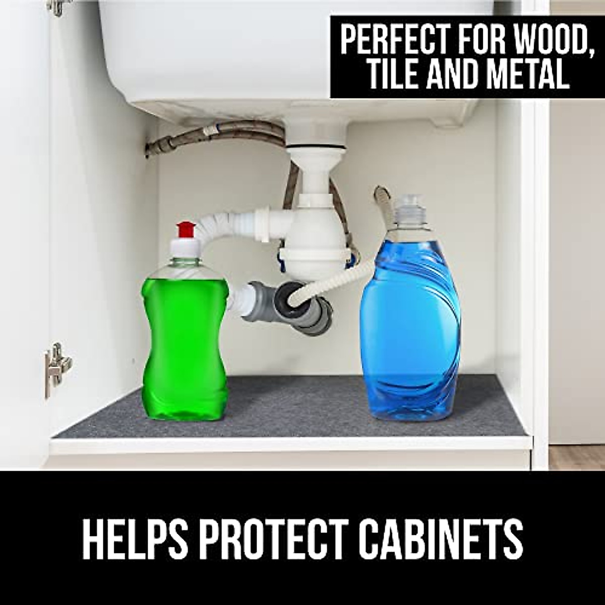 Gorilla Grip Quick Dry Waterproof Under Sink Mat Liner, Slip Resistant, Non-Adhesive, Absorbent Mats for Below Sinks, Durable Shelf Liners to Protect Cabinets, Machine Washable, 24x30, Charcoal