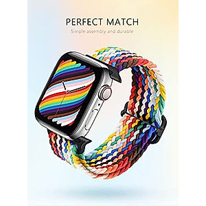 Atenzol Braided Solo Loop Compatible with Apple Watch Bands 38mm 40mm 41mm 42mm 44mm 45mm 49mm Women Men, Adjustable Buckle, Stretchy Elastics Sport Wristband for iWatch Ultra 8 7 6 SE 5 4 3 2 1 (1-Rainbow+Pride Edition, 38mm 40mm 41mm)