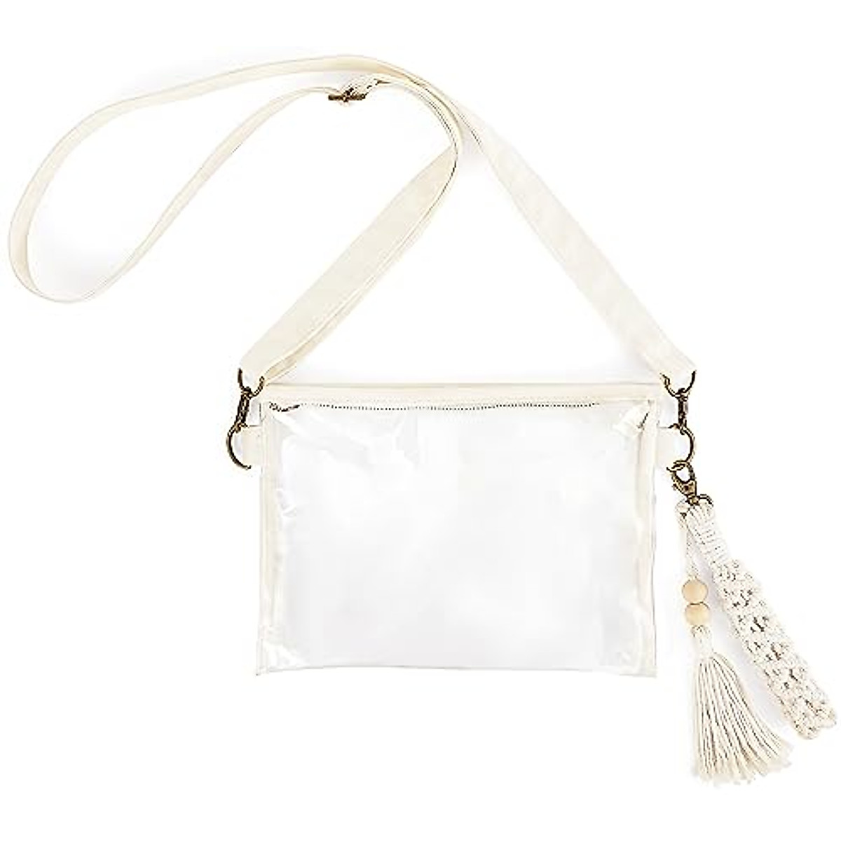 Mkono Clear Bag Stadium Approved, Small Purse for Women with Macrame Wristlet Transparent Concert Crossbody Bag for Sport Events Festival Concert Park