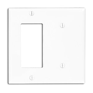 Leviton 80708-W 2-Gang 1-Blank 1-Decora/GFCI Device Combination Wallplate, Standard Size, White