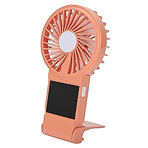 sowinkel Handheld Fan, Portable Fan with Colorful Light and Makeup Mirror for Home Travel, Portable USB Rechargeable Fan (Orange)
