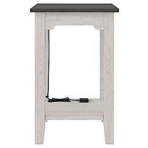 Signature Design by Ashley Dorrinson Square Chair Side End Table with Lower Fixed Shelf and USB Charging Port, Antique White & Brown