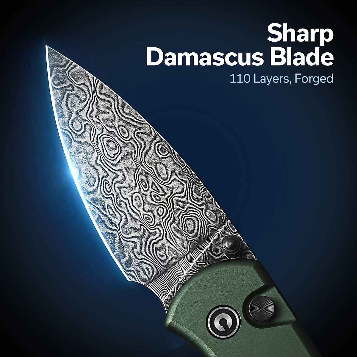 CIVIVI Pocket Folding Knife- Button Lock Knife with Thumb Stud Opener for EDC, 2.98" Damascus Blade Aluminum Handle, Qubit Utility Knife for Men Women Gift C20030E-DS1